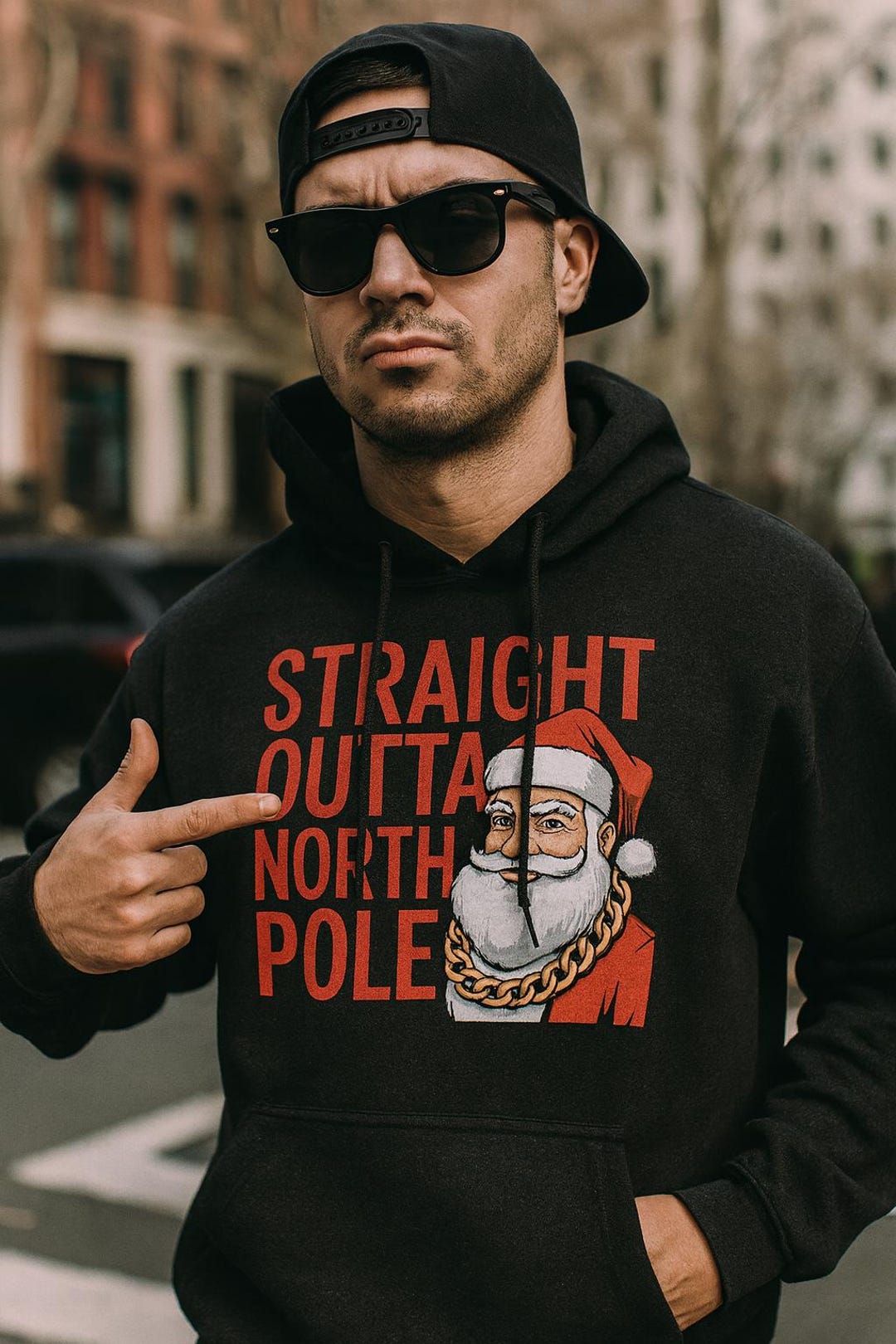 Straight Outta North Pole Hoodie – Funny Gangsta Santa Christmas Hoodie ...