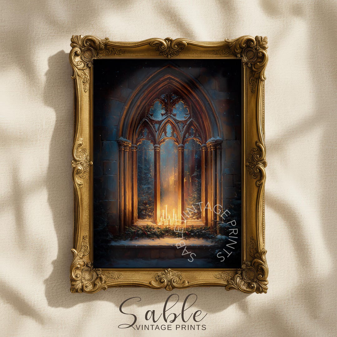 Gothic Arched Doorway Wall Art - Moody Dark Vintage Painting, Ornate ...