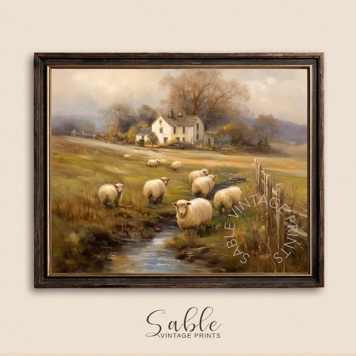 Sheep by Stream Pastoral Printable Art - Vintage Cozy Farmhouse Decor ...