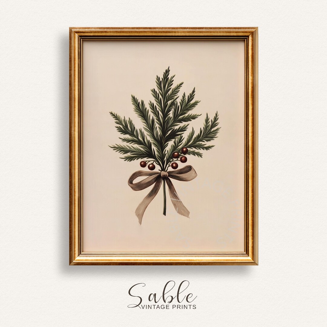Evergreen Sprig Vintage Botanical Wall Art - Cozy Cottagecore Decor ...