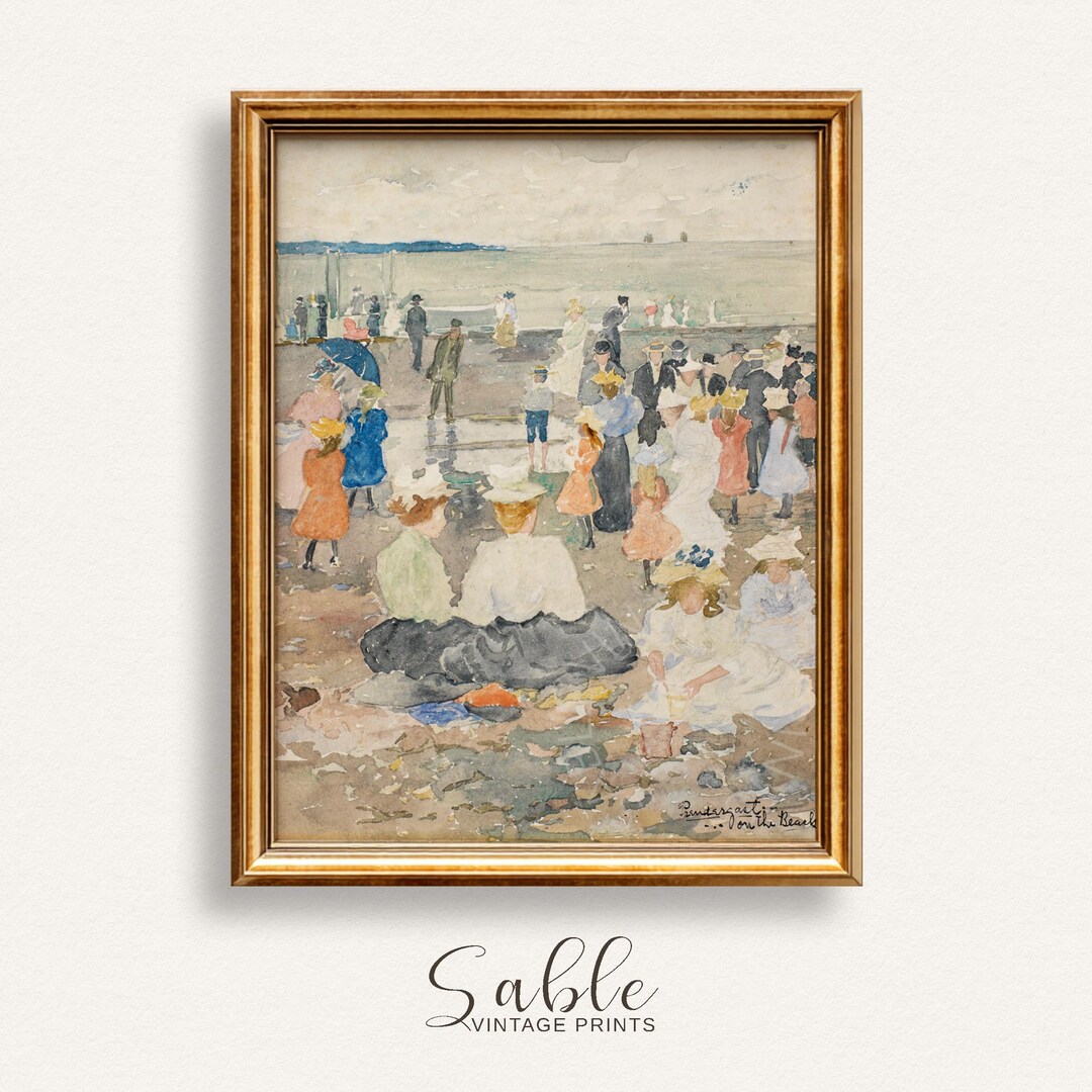 Vintage Beach Seaside Gathering Wall Art - Soft Coastal Scene, Antique ...