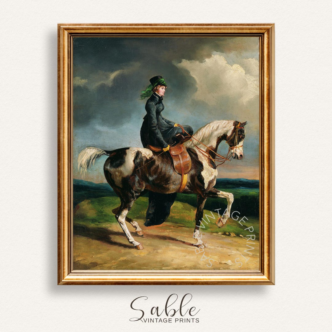 Victorian Equestrian Lady on Piebald Horse Painting Print (digital ...