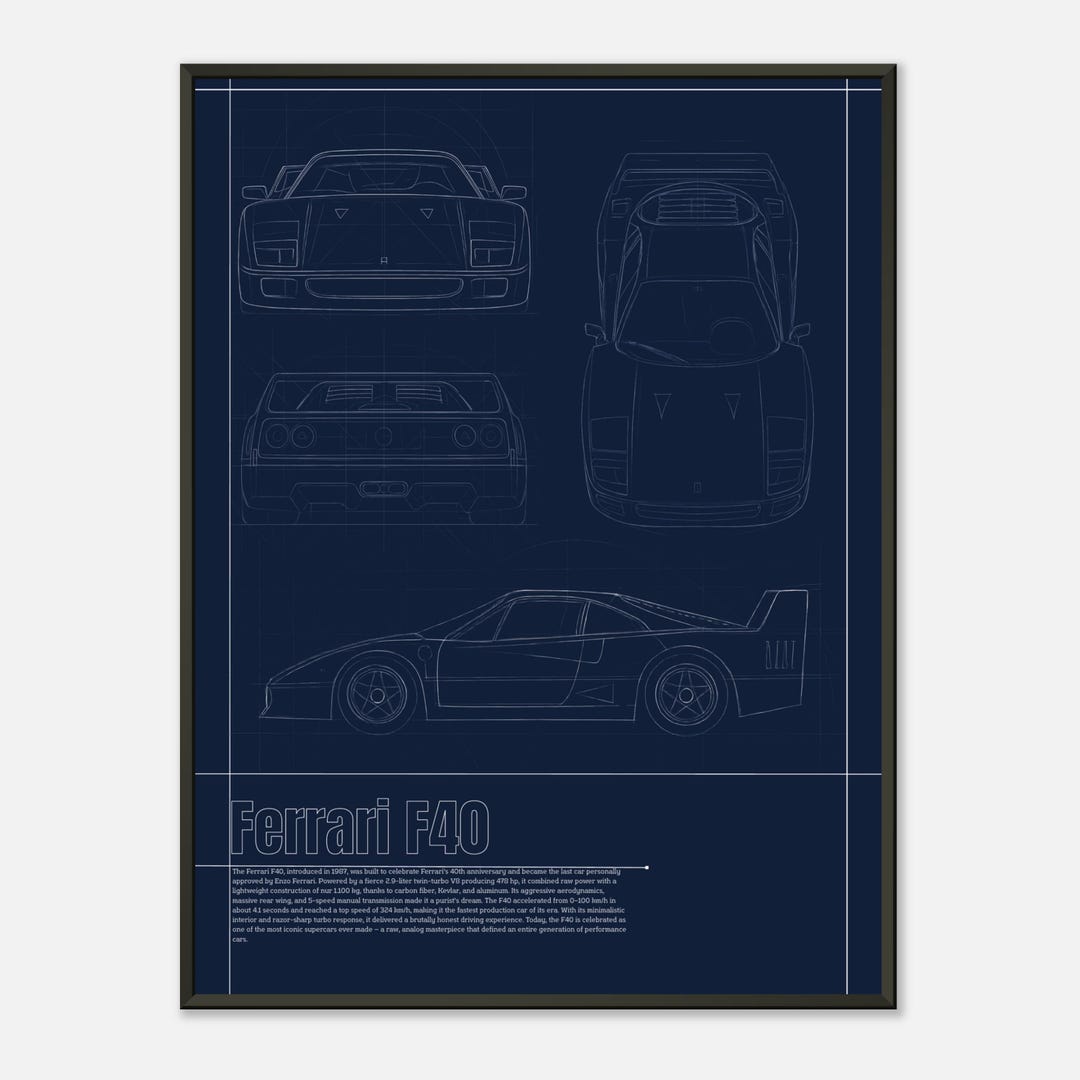 Ferrari F40 Premium Retro Blueprint Metal framed Poster - Etsy.de