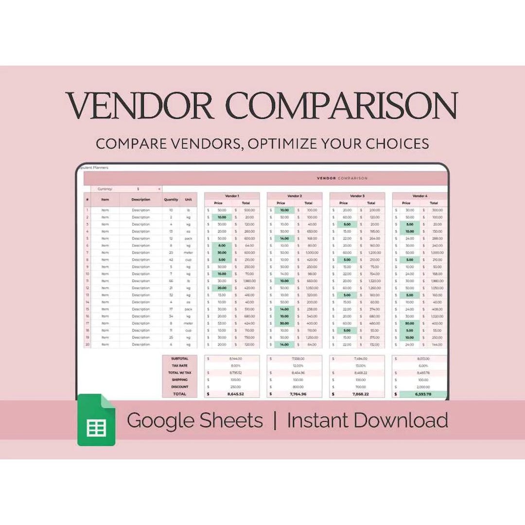 Vendor Price Comparison Spreadsheet, Google Sheets Price & Supplier ...
