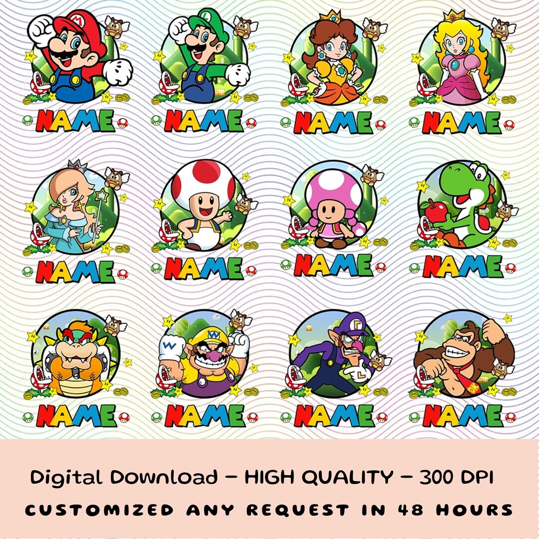 Personalized Mario and Friends Png Bundle Download, Custom Super Mario ...
