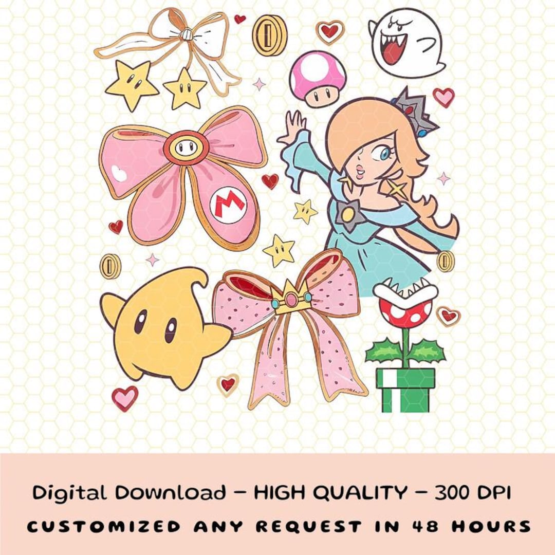 Cute Super Mario Rosalina and Luma Striped Background Portrait Png ...