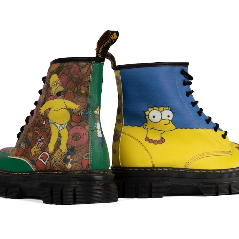 Handmade Leather Art Boots | Cartoon Print Combat Boots | Chunky Lace ...