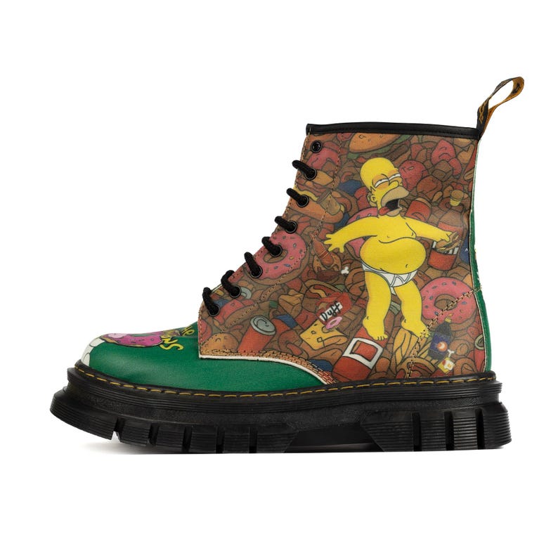 Handmade Leather Art Boots | Cartoon Print Combat Boots | Chunky Lace ...