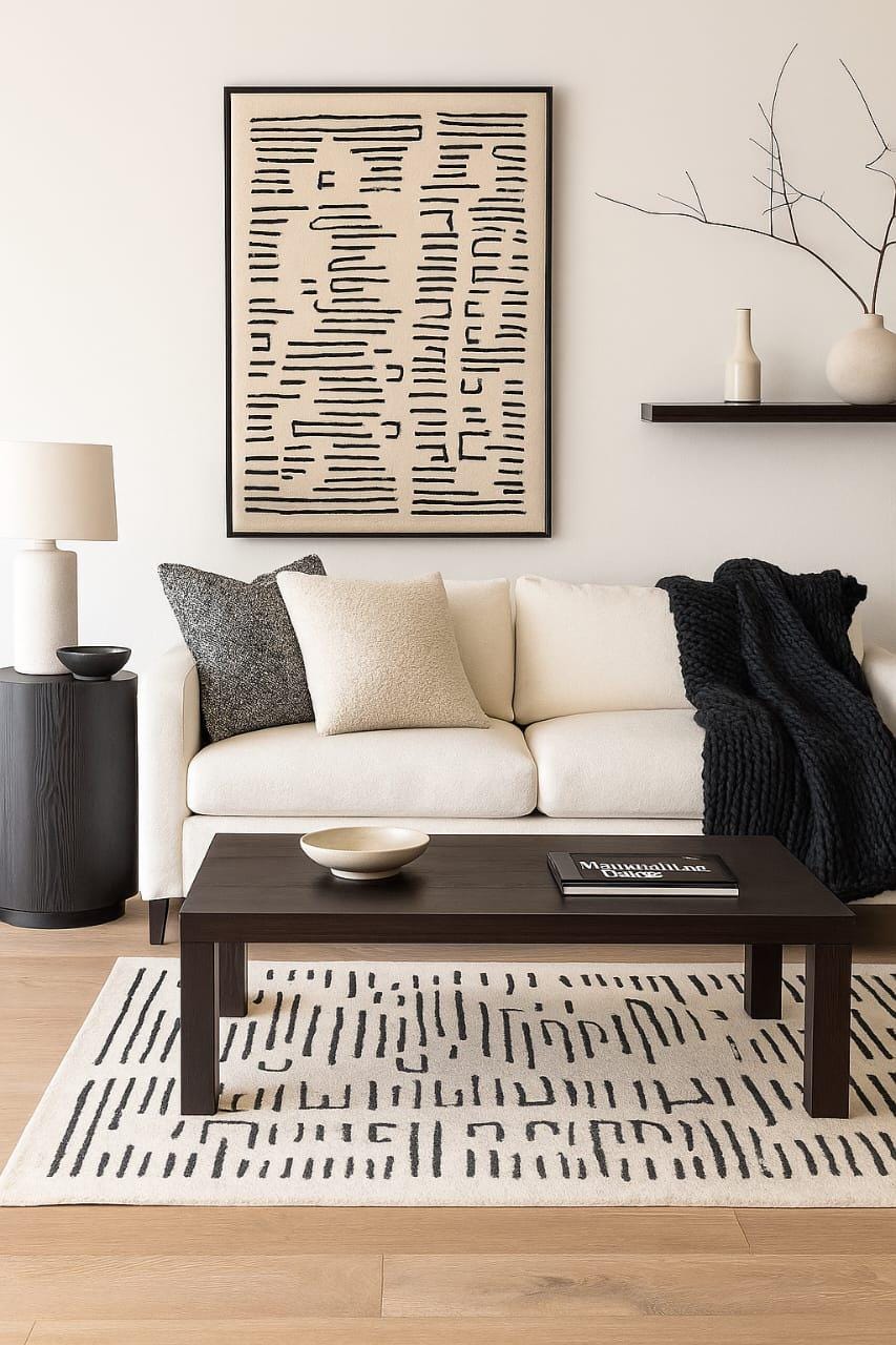 Black and White Abstract Wool Rug | Scandinavian Modern Carpet - Etsy