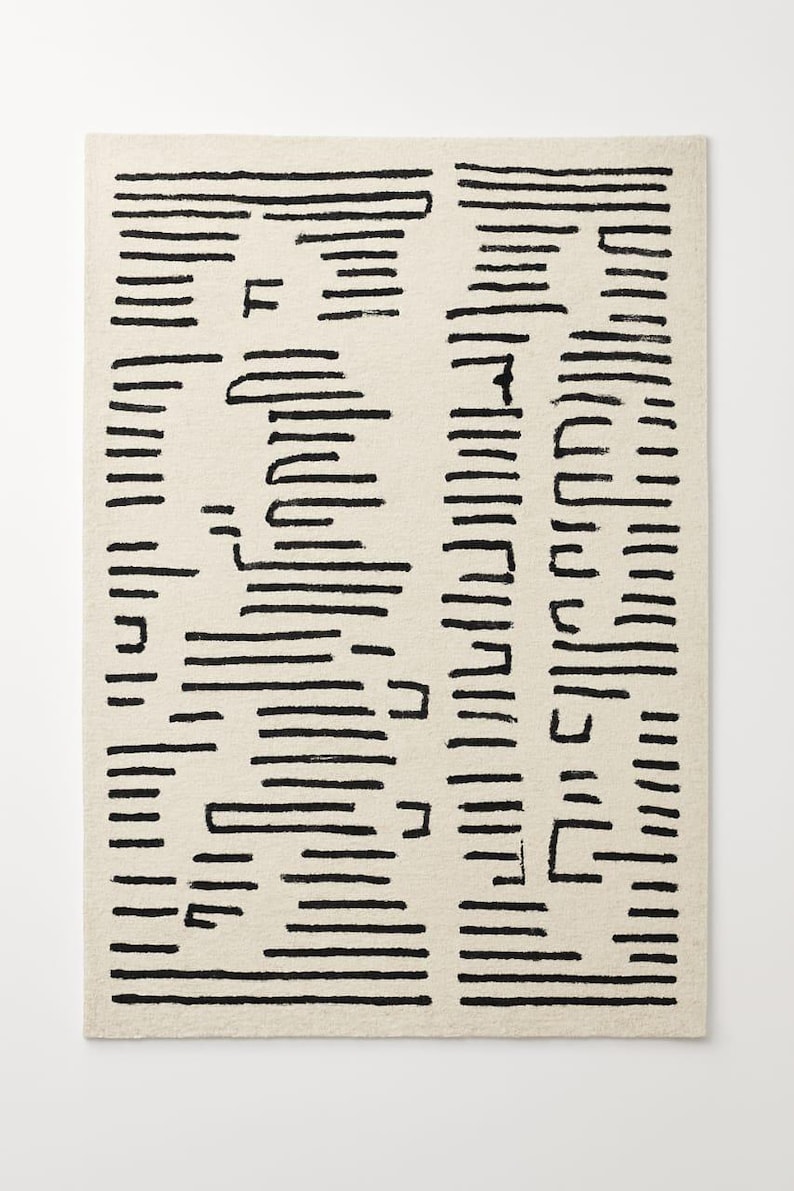 Black and White Abstract Wool Rug | Scandinavian Modern Carpet - Etsy