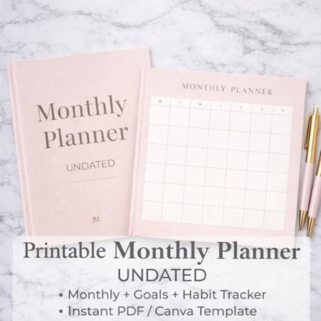 Monthly Planner Printable | Undated Monthly Planner | Goals & Habit ...