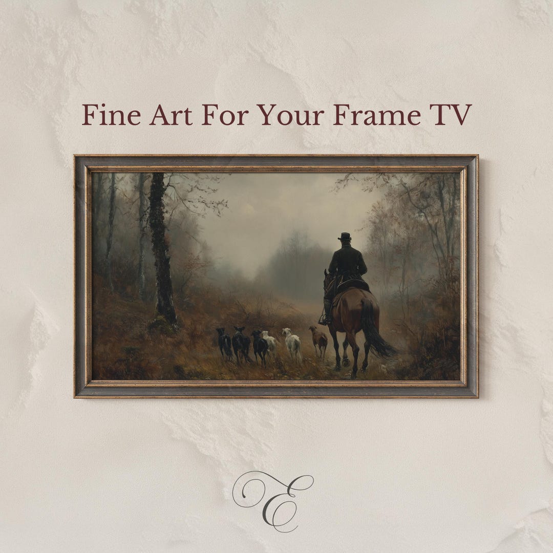 Moody Hunter and Hounds Frame TV Art, Woodland Path Scene (digital ...