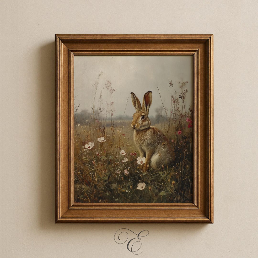 Vintage Woodland Hare Printable Art - Cottagecore Rabbit in Wildflowers ...