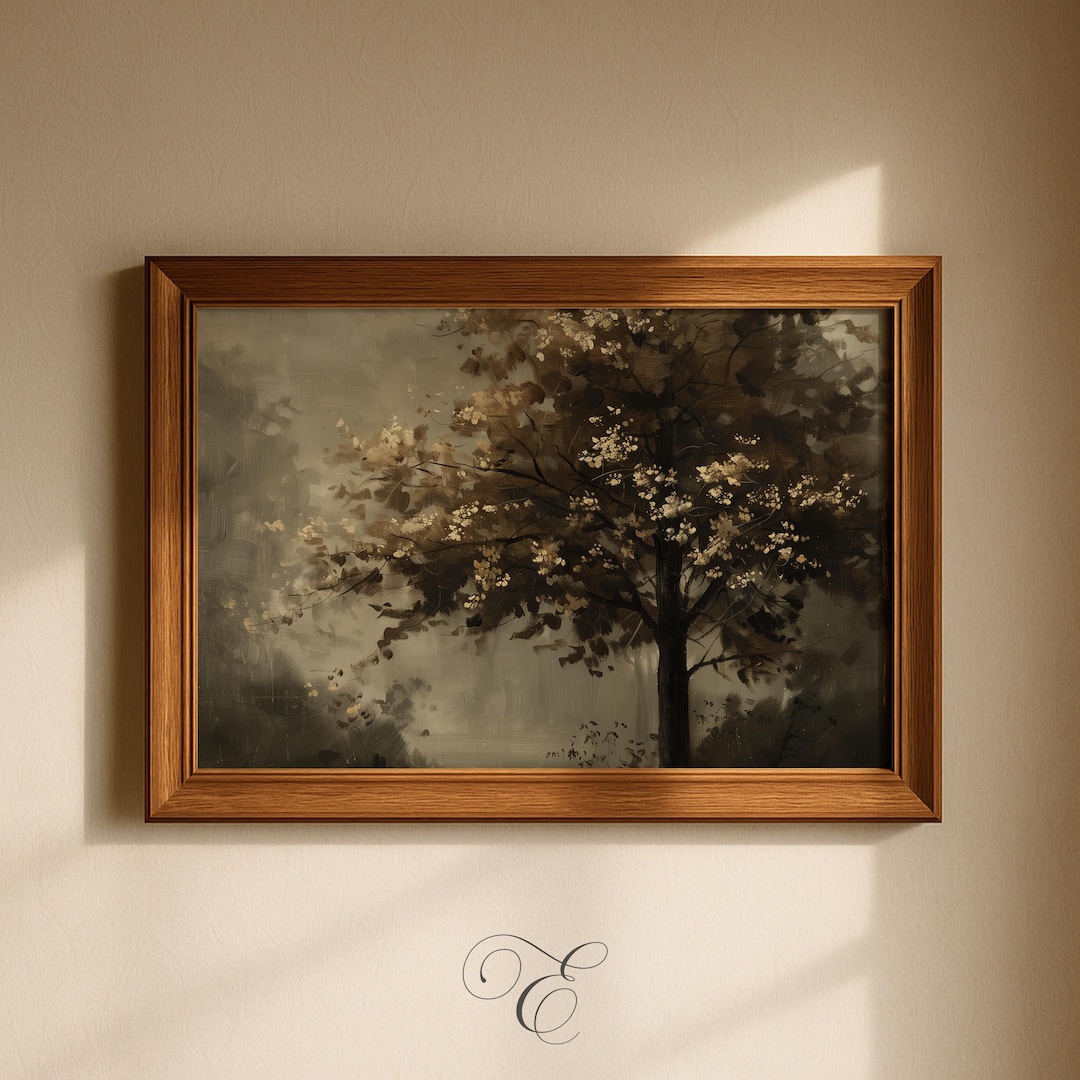 Vintage Chestnut Tree Printable Art - Moody Pastoral Landscape Painting ...