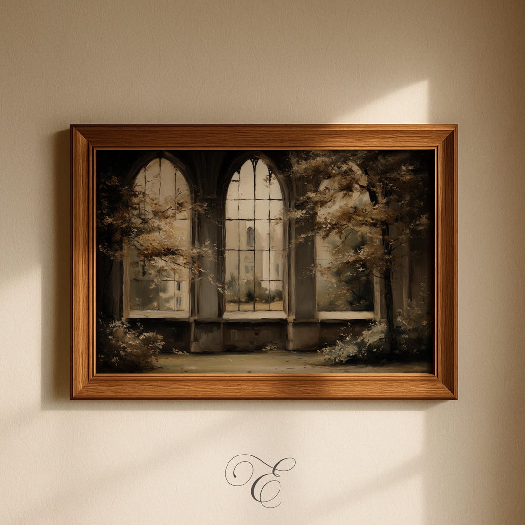 Vintage Gothic Cathedral Windows Print, Moody Impressionist Wall Art ...