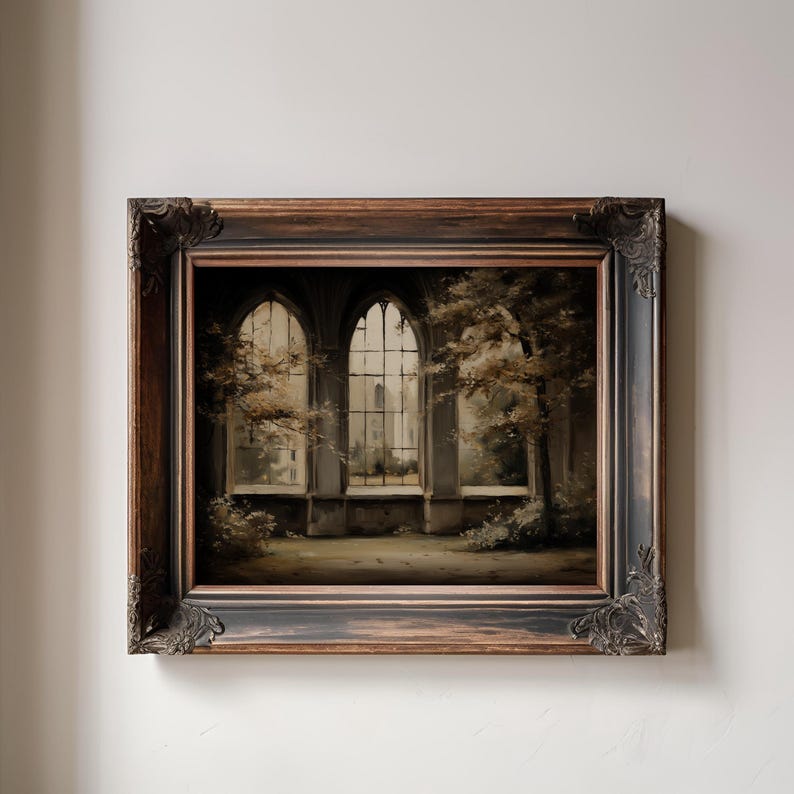 Vintage Gothic Cathedral Windows Print, Moody Impressionist Wall Art ...