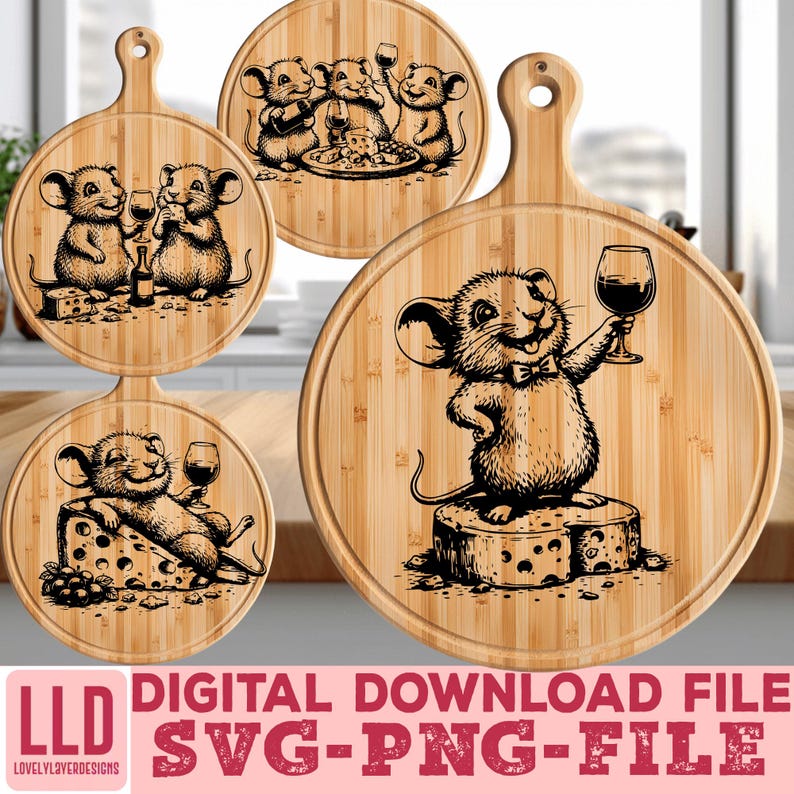 Bundle Mouse Wine and Cheese SVG PNG | Cutting Board Laser Engrave File ...