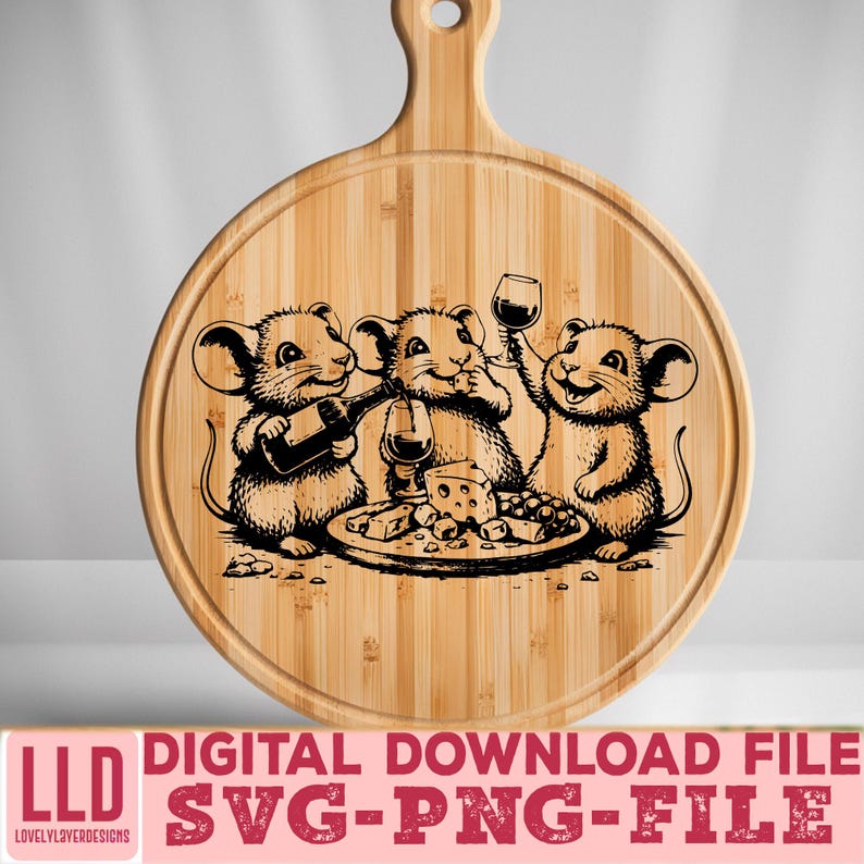 Bundle Mouse Wine and Cheese SVG PNG | Cutting Board Laser Engrave File ...