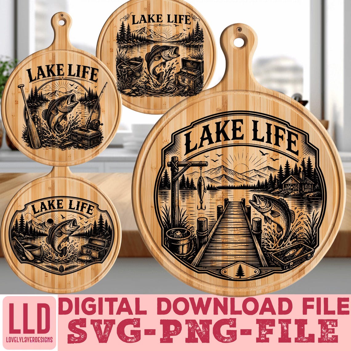 Lake Life Bass Fish SVG PNG, DIY Laser Engraving Design for Cutting ...