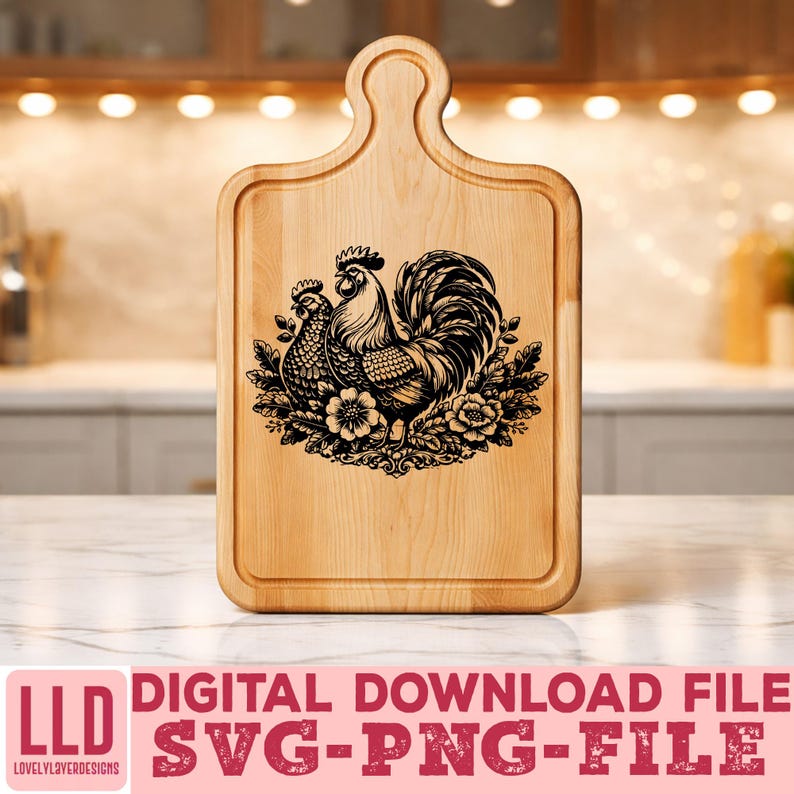 Floral Chicken SVG PNG Bundle, Rooster and Hen Charcuterie Board ...