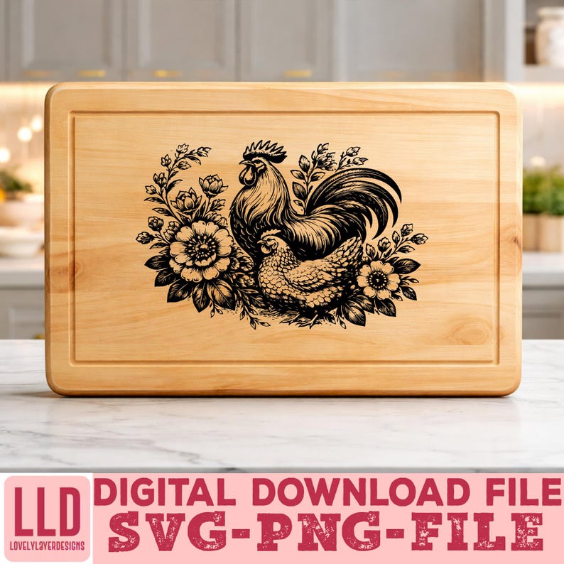 Floral Chicken SVG PNG Bundle, Rooster and Hen Charcuterie Board ...