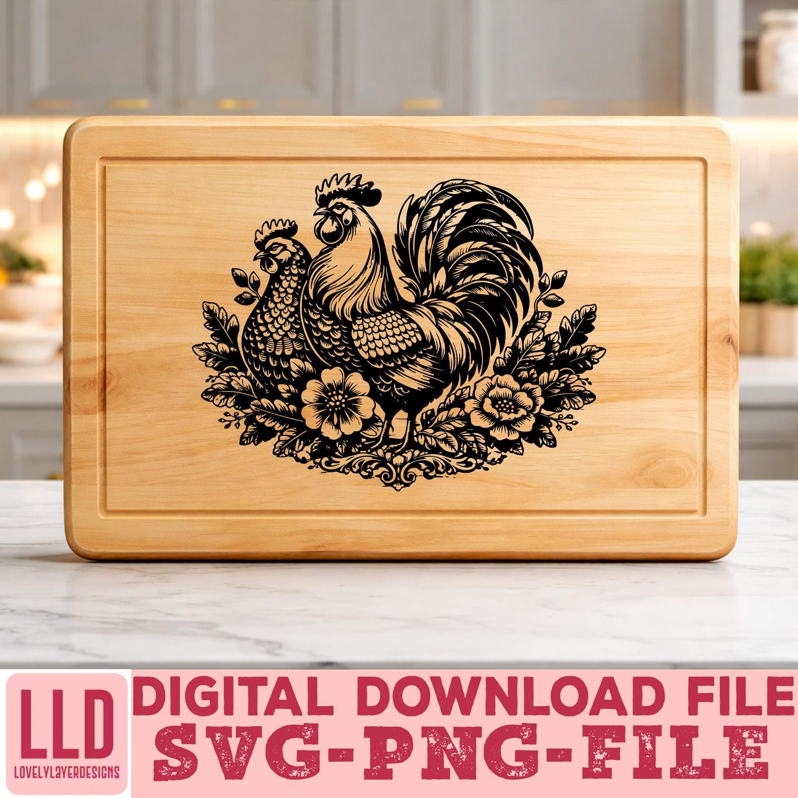 Floral Chicken SVG PNG Bundle, Rooster and Hen Charcuterie Board ...