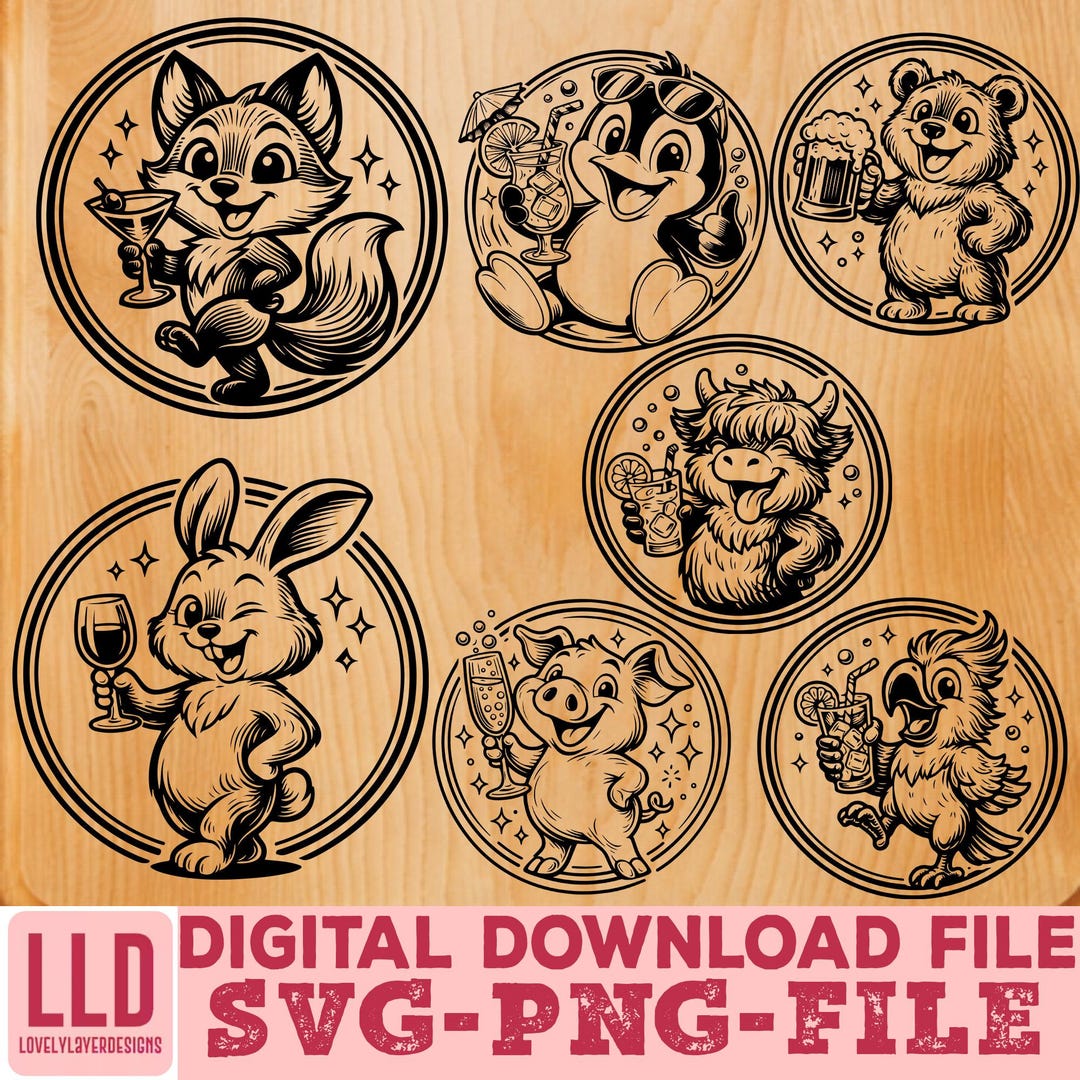 Funny Tipsy Farm Animal Coaster SVG Bundle, Round Barnyard Bar Sign ...