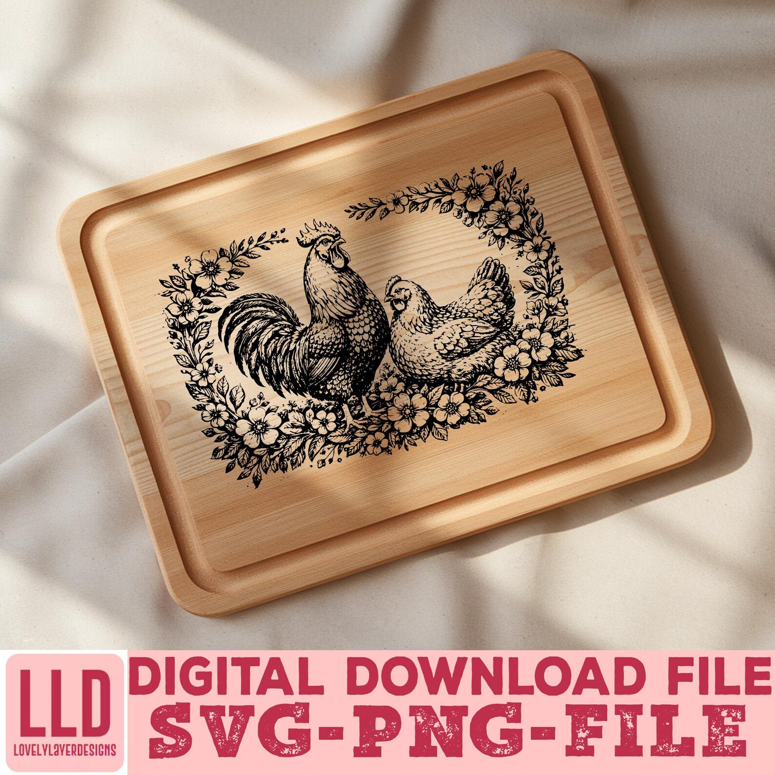 Floral Chicken SVG PNG Bundle, Rooster and Hen Charcuterie Board ...