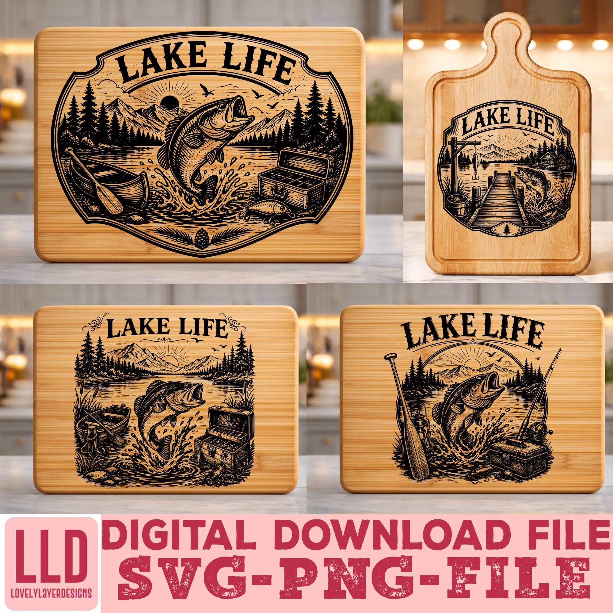 Lake Life Bass Fish SVG PNG, DIY Laser Engraving Design for Cutting ...