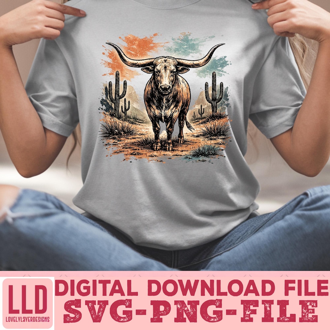 Western Longhorn Bull PNG | Cowboy Graphic Sublimation | Rodeo Tee ...
