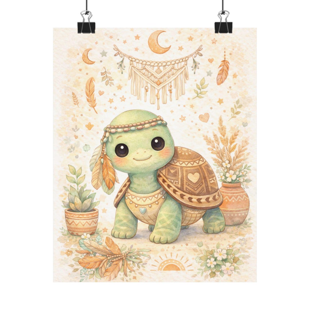 Boho Turtle Poster Matte Vertical Posters | Cute Turtle Wall Art ...