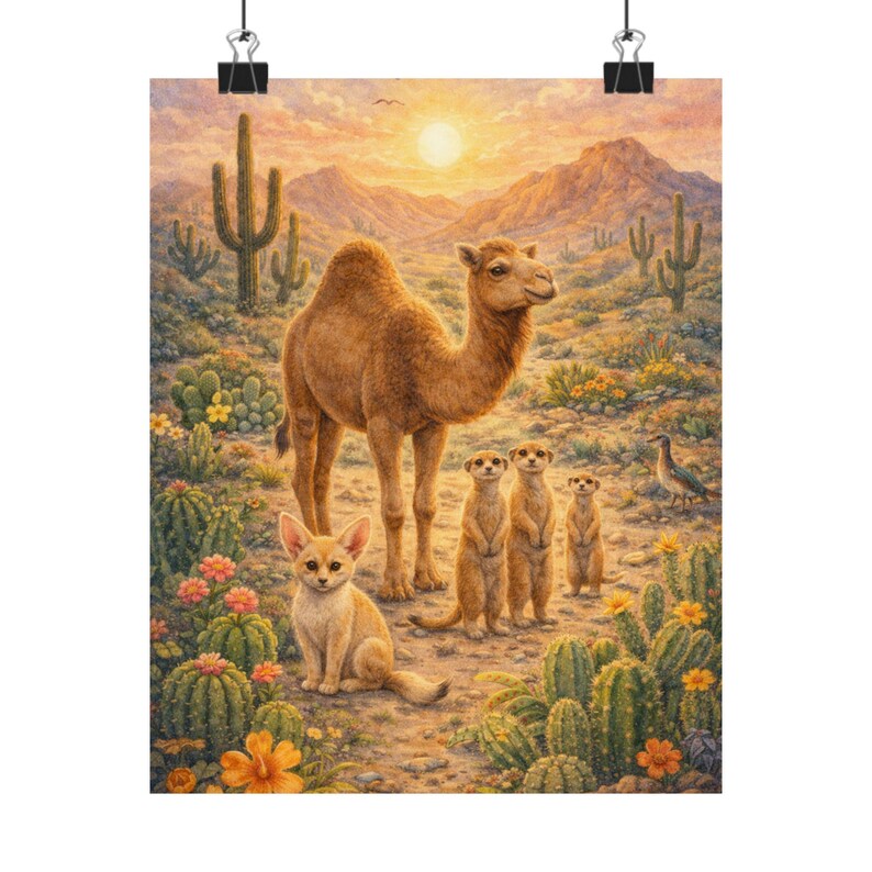 Desert Camel and Meerkat Illustration Poster | Matte Vertical Posters ...