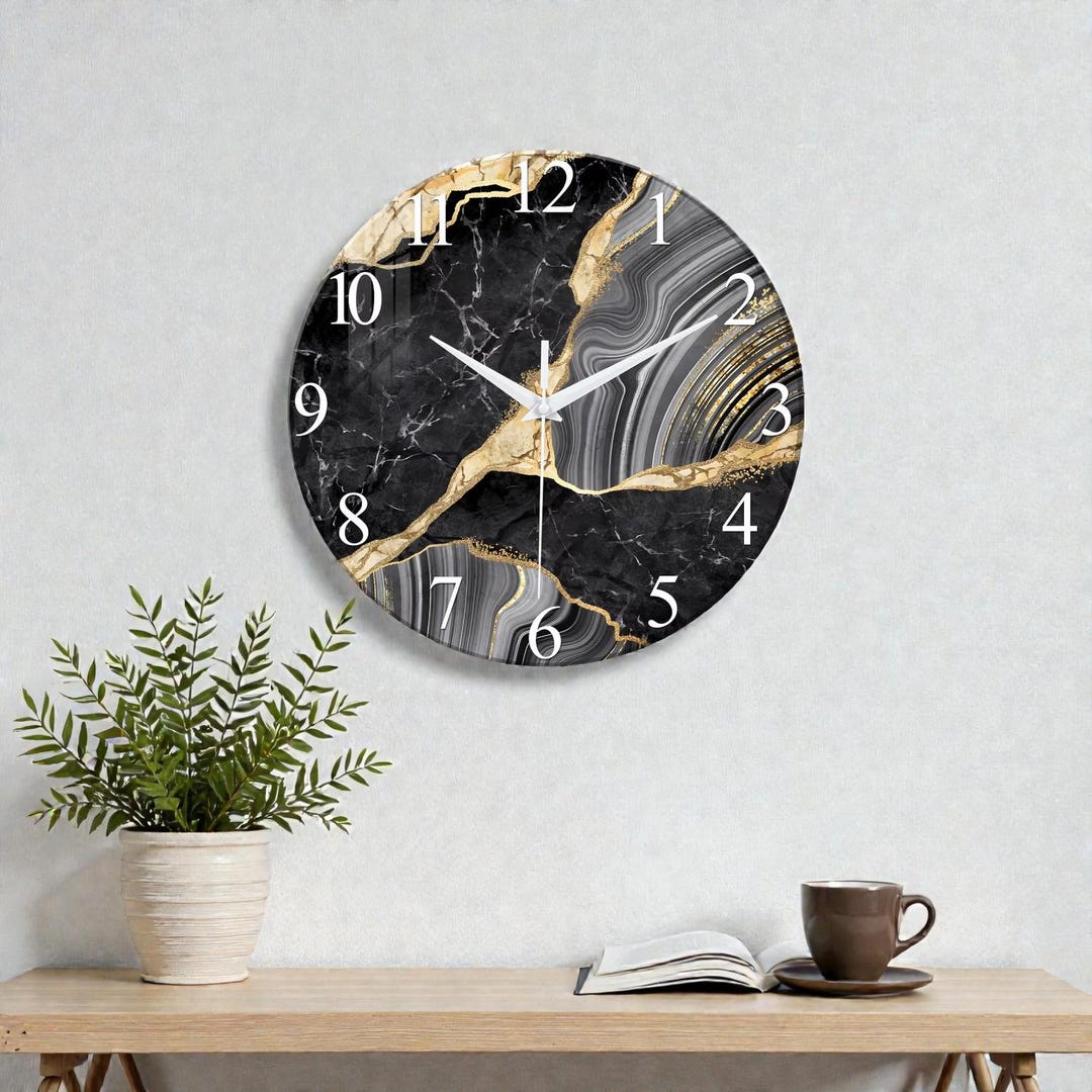Modern Marble Pattern Wall Clock – Silent Aluminum Art Decor - Etsy
