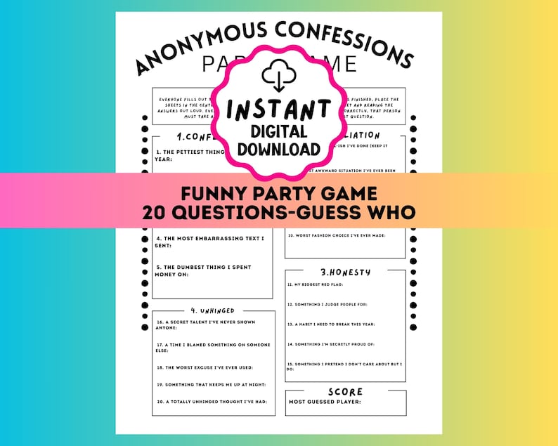Funny Anonymous Party Game Printable | Guess Who Party Game | Unhinged ...