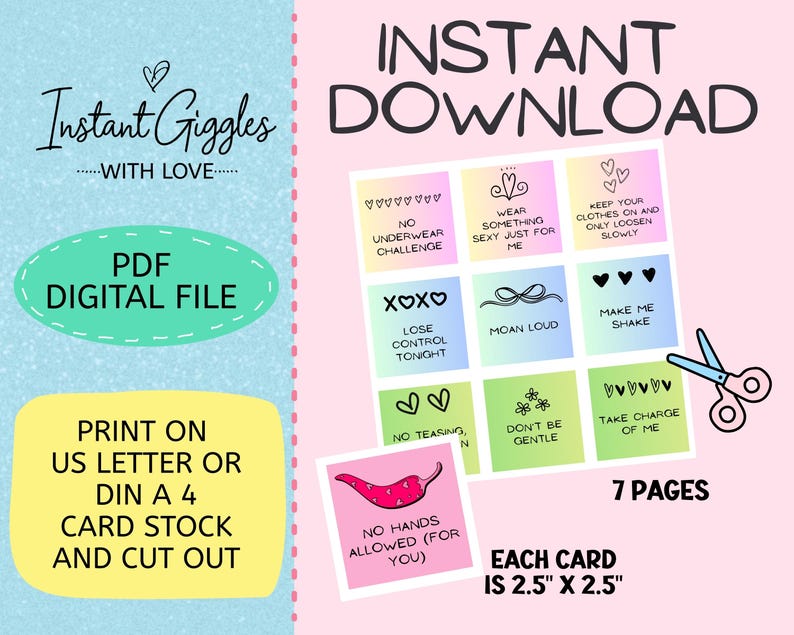 Naughty Couples Activity Cards • Instant Download • Sexy Date Night ...