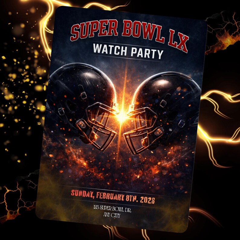 Super Bowl Party Invitation 2026, Big Game Watch Party Invite, Editable ...