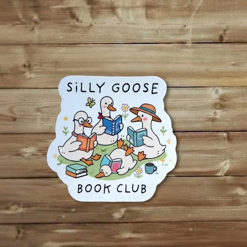 Silly Goose Book Club Sticker, Funny Reading Goose Vinyl Decal, Cute ...