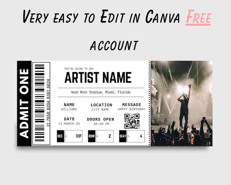 Editable Concert Ticket Template, DIY Event Ticket, Surprise Gift ...