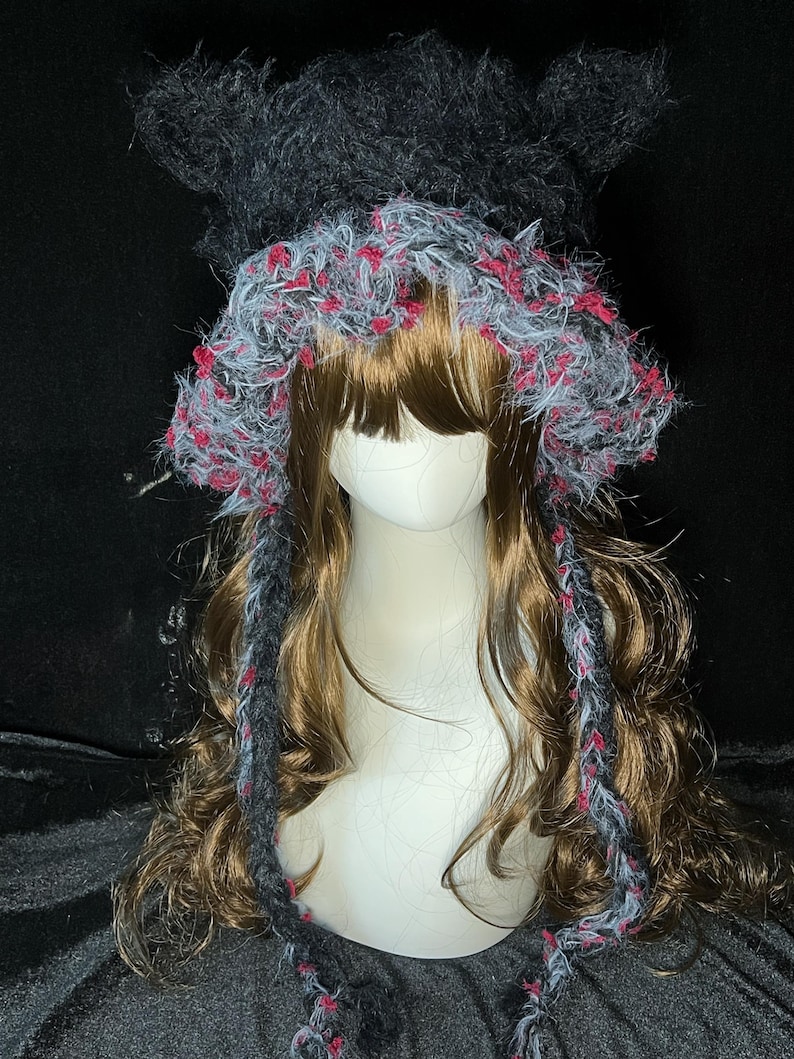 Fuzzy Animal Ear Hat • Chunky Crochet Winter Bonnet With Braids - Etsy