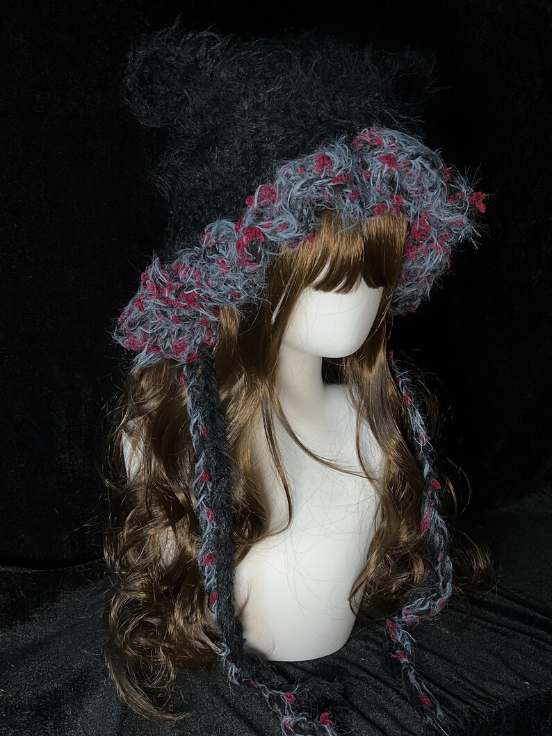 Fuzzy Animal Ear Hat • Chunky Crochet Winter Bonnet With Braids - Etsy