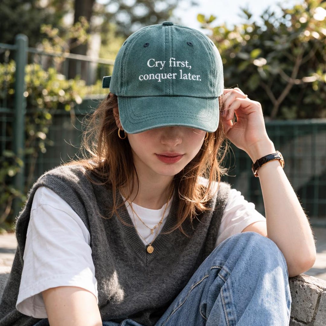 Embroidered cry First Conquer Later Hat, Conquer Later Cap ...