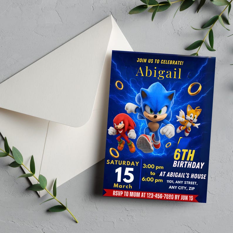 Sonic Birthday Invitation, Editable Gamer Party Template (canva / PDF ...
