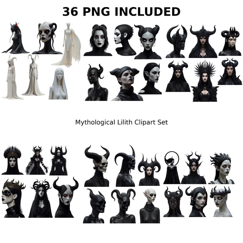 Lilith Dark Goddess Clipart – Gothic Witchcraft PNG Illustrations ...