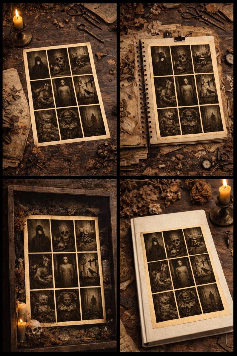 Creepy Vintage Horror Collage Sheets – 97 Sepia Ephemera Images (PNG ...