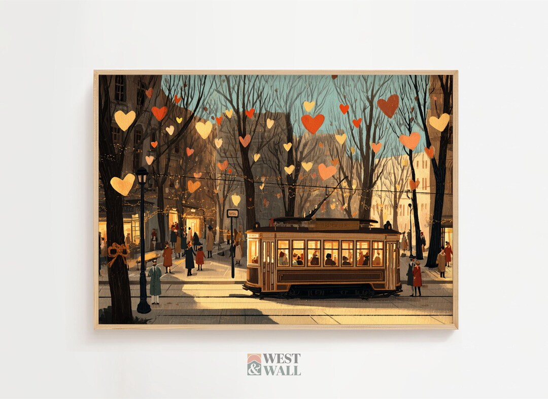 Romantic City Street Print, Valentine Nostalgic Town Painting, Vintage ...