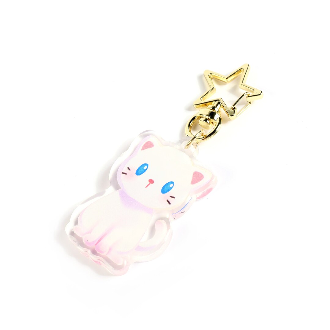 White Cat Clear Acrylic Keychain / 2 Inch Double-sided Charm / Kawaii ...