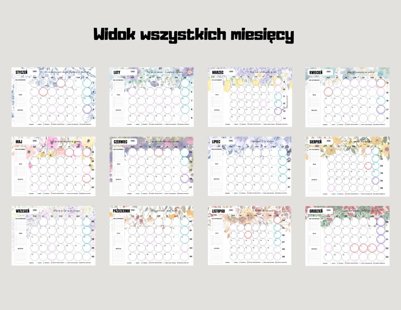ADHD Wall Calendar 2026 Flowers Circle PDF in Polish for Printing A4 ...