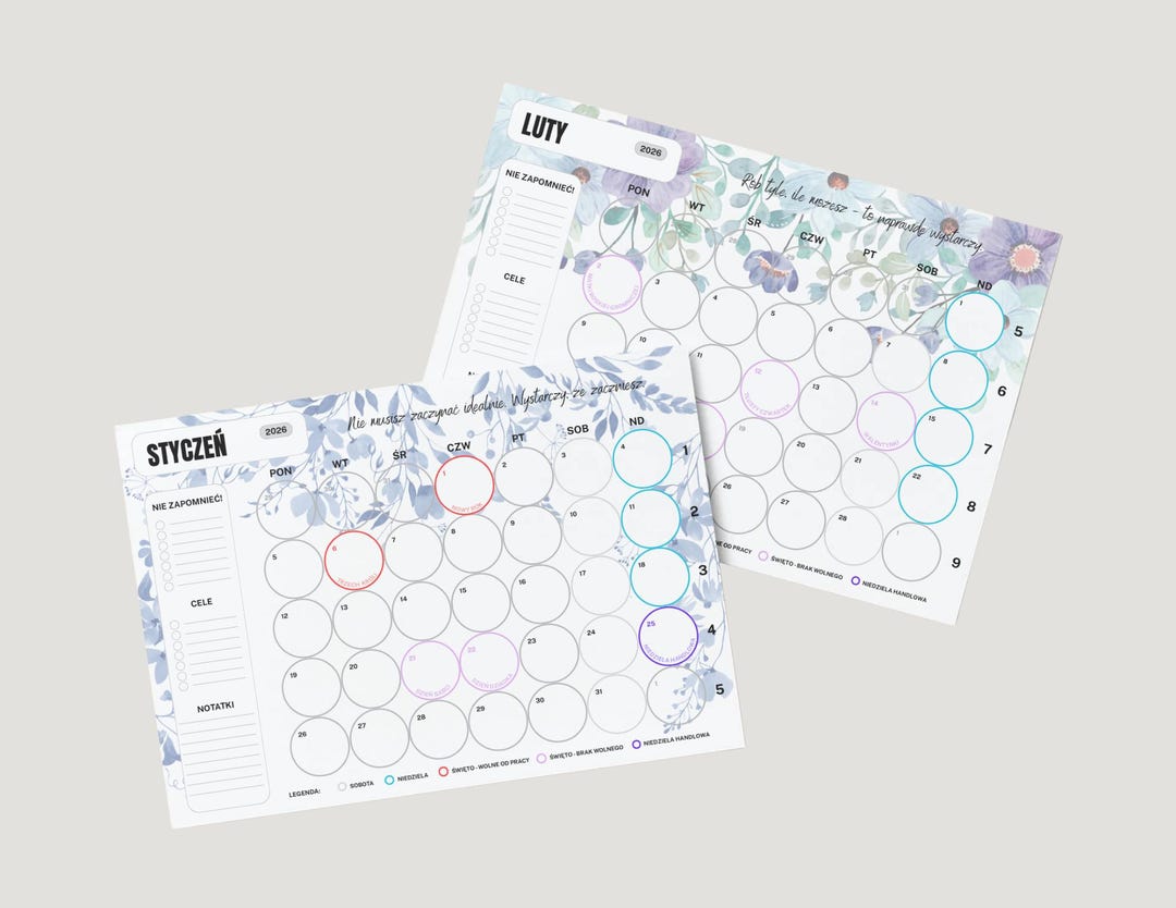 ADHD Wall Calendar 2026 Flowers Circle PDF in Polish for Printing A4 - Etsy