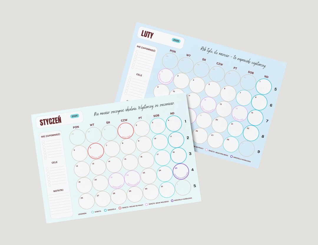 ADHD Wall Calendar 2026 Colors of the Wheel PDF in Polish for Printing ...