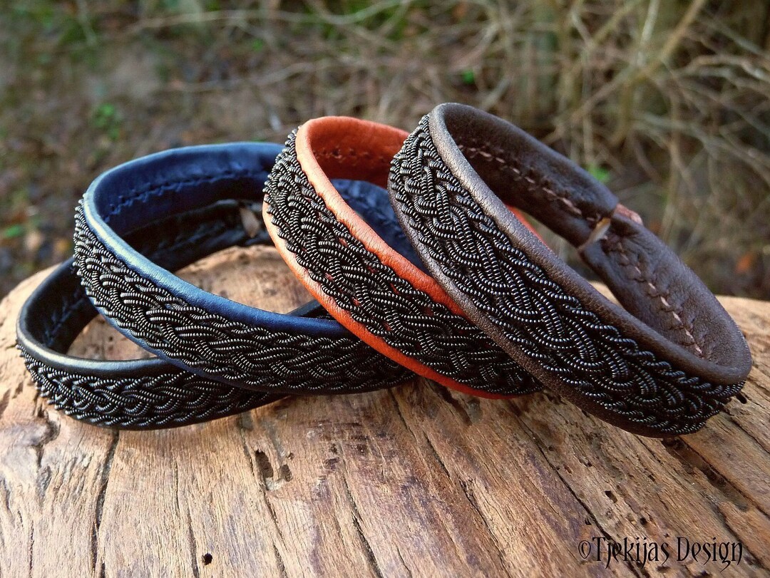 Handmade Sami Leather Bracelet: Black Copper Braid, Antler Clasp ...